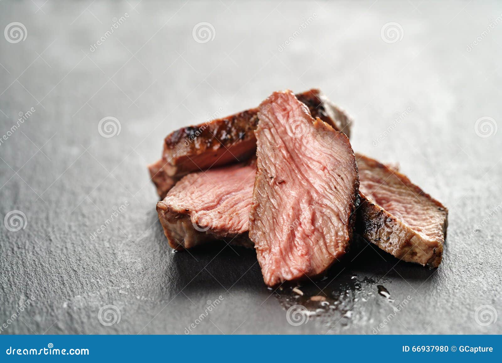 Entrecote Beef Steak Sliced on Slate Board Stock Photo - Image of brown ...