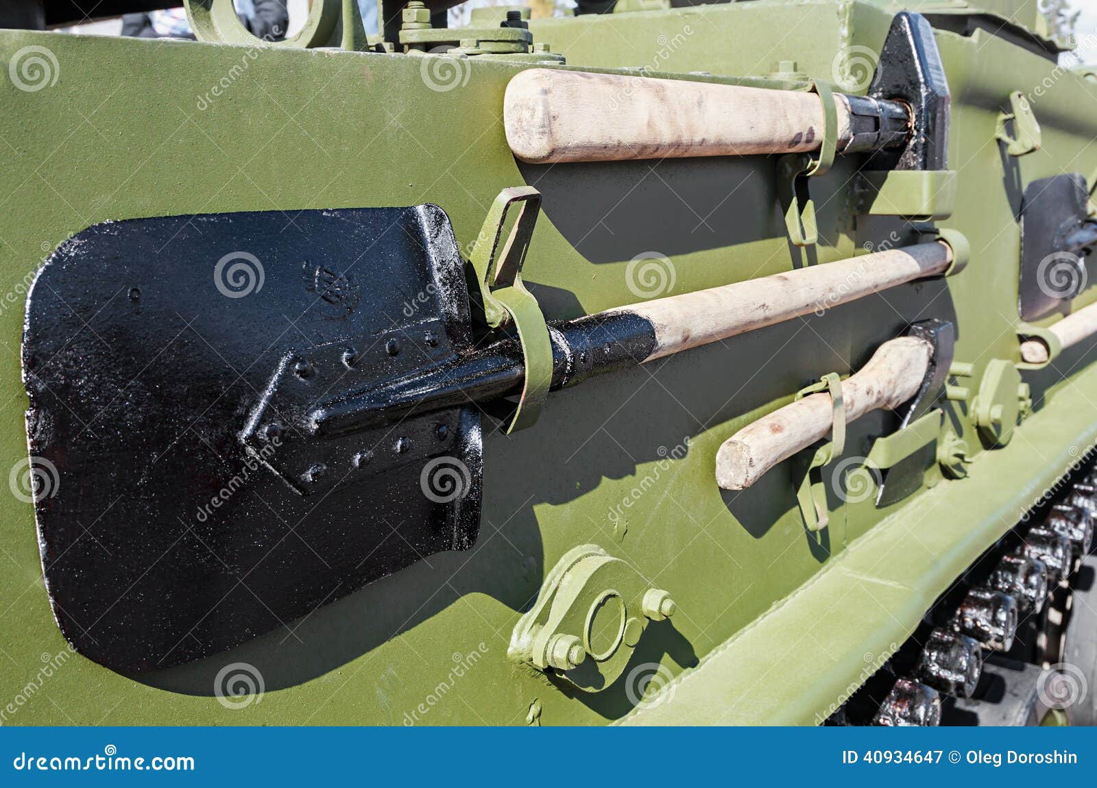 Entrenching Tools Mounted on Armored Tank Stock Image - Image of soviet ...