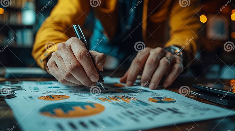 Entrepreneur Analyzing Business Plan with Graphs and Strategy ...