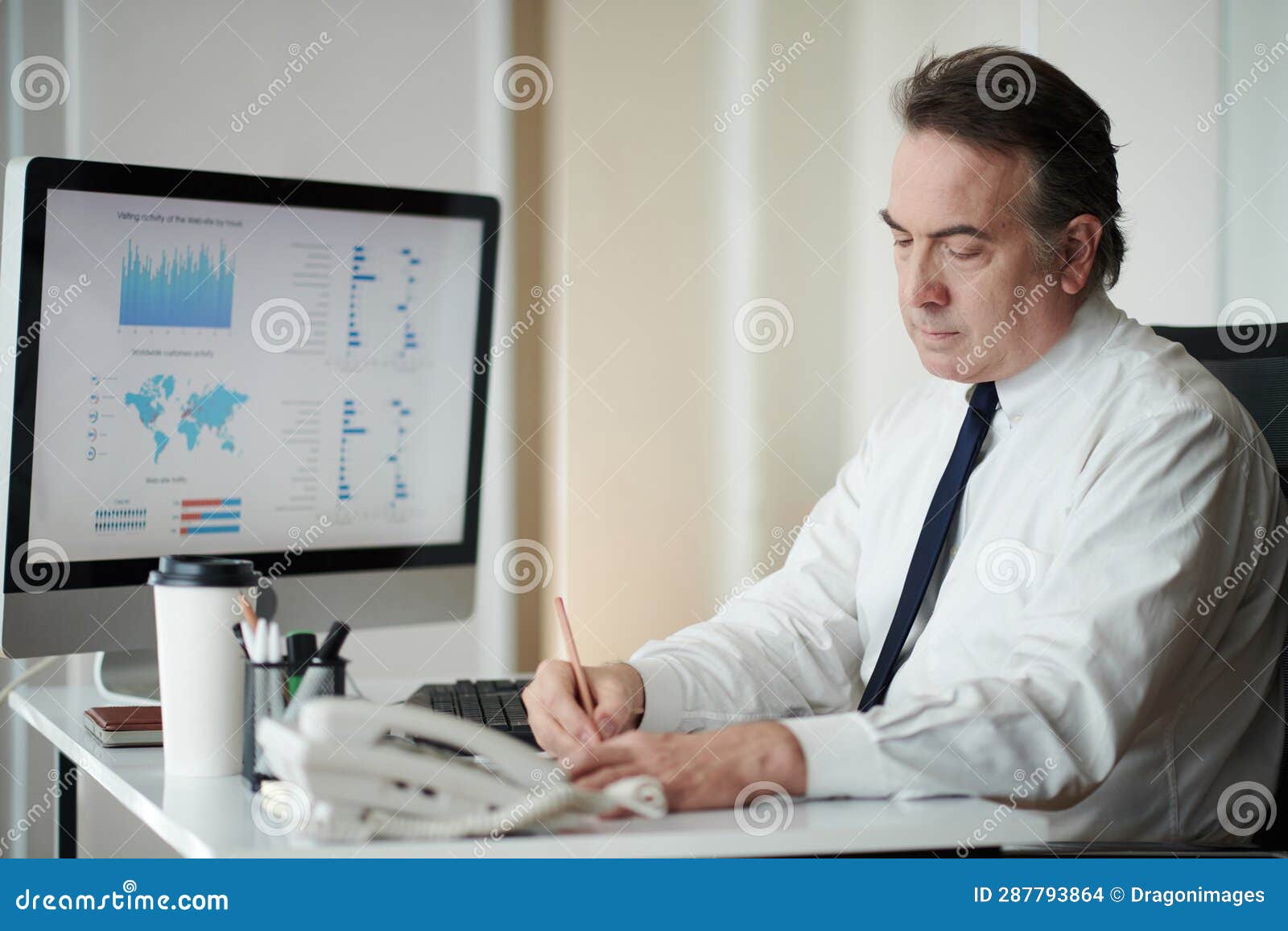 Entrepreneur Analyzing Chart on Screen Stock Photo - Image of paperwork ...