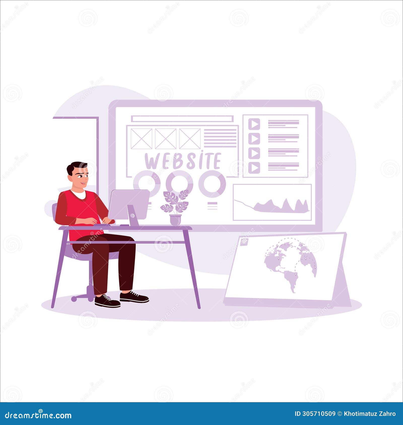 An Entrepreneur Creates a Website Schematic Using a Computer. Web ...