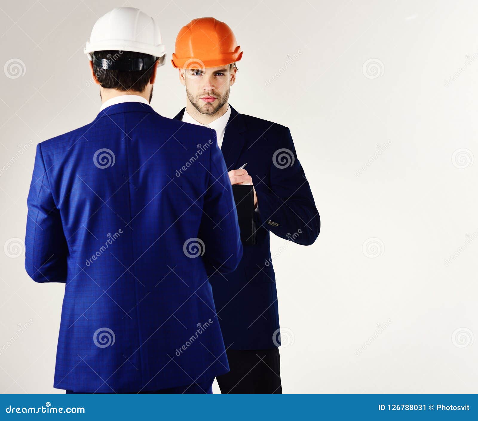 Entrepreneur and Engineer Back View. People in Helmets Isolated on ...