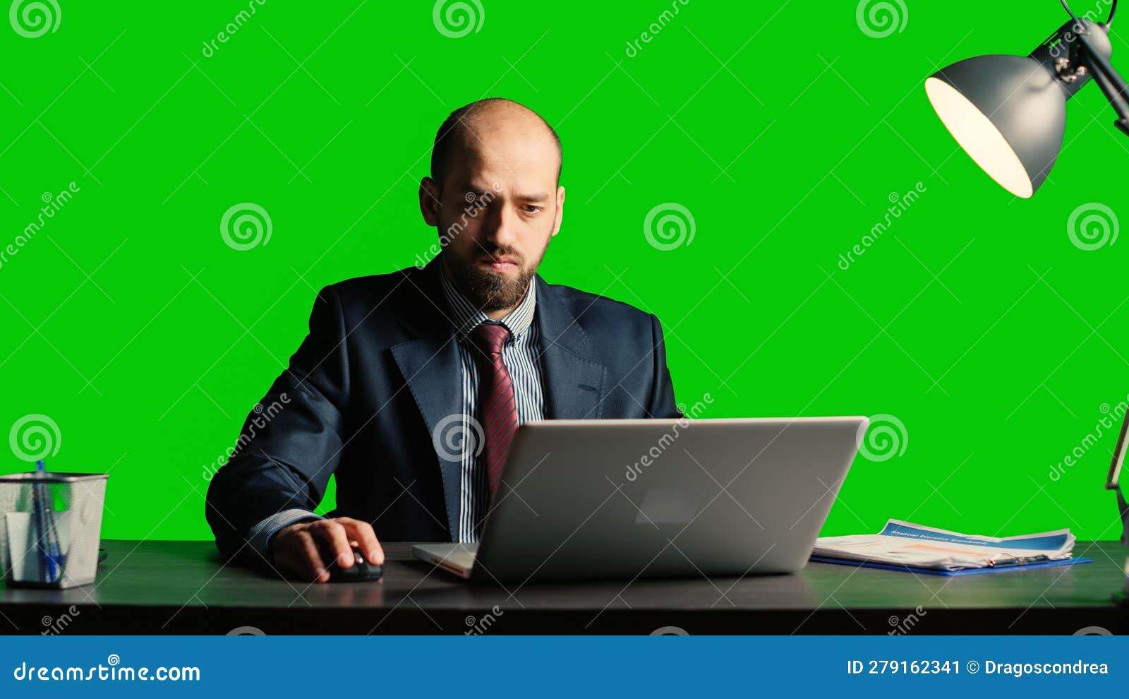 Entrepreneur Looking at Data on Isolated Greenscreen Stock Image ...