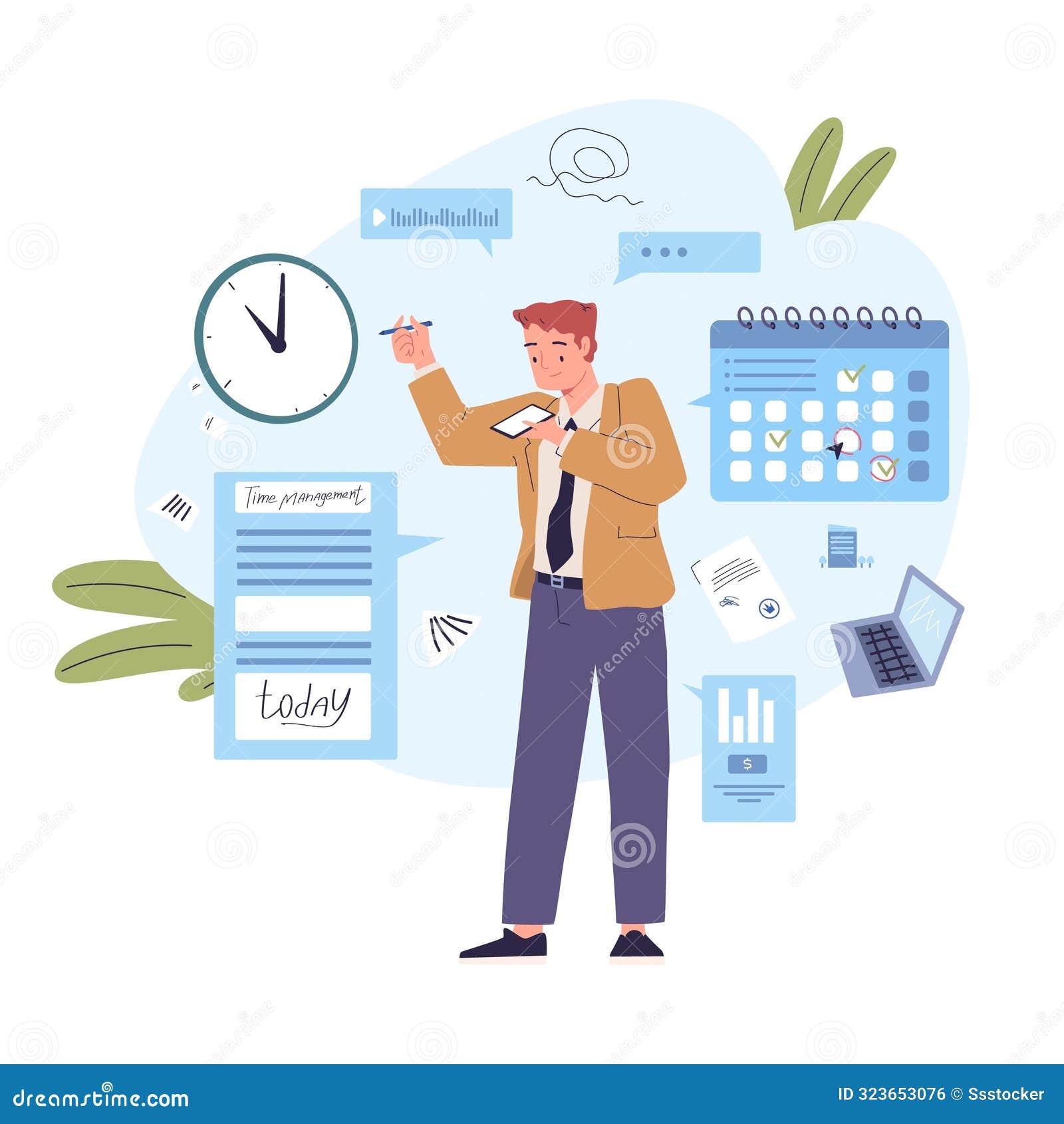 Entrepreneur Monthly Plan. Multitasking Businessman Employee Manager ...