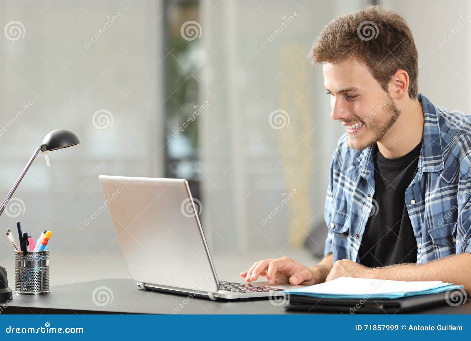 Entrepreneur or Student Man Working at Home Stock Image - Image of ...