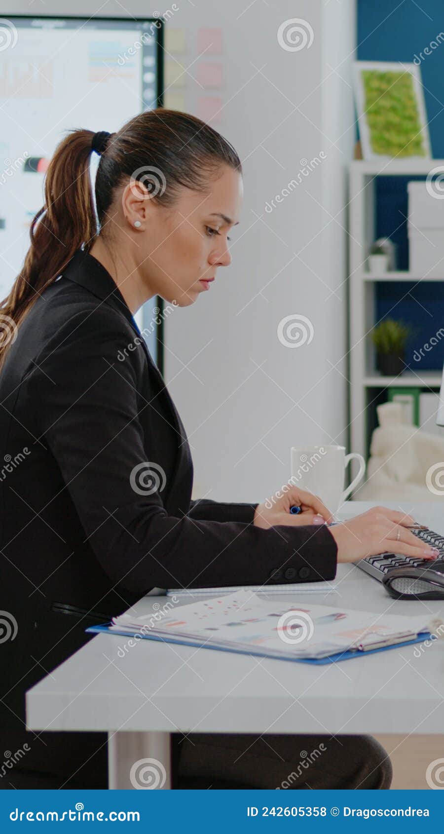 Entrepreneur Using Computer for Business Work with Data Charts Stock ...