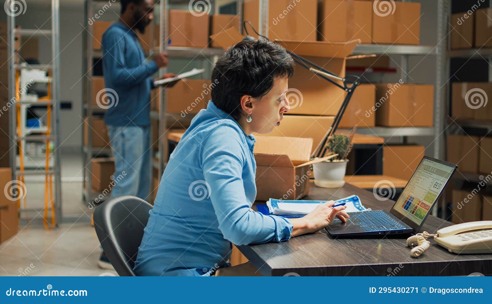 Entrepreneur Using Laptop To Plan Storage Logistics Stock Image - Image ...