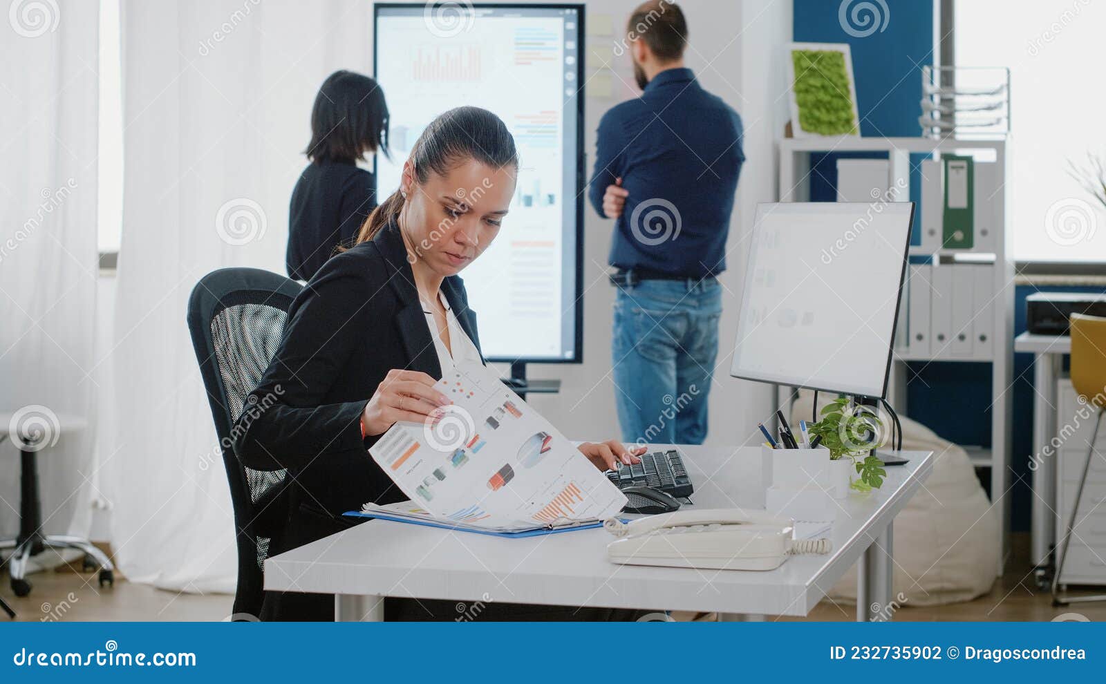 Entrepreneur Working with Computer and Documents for Project Stock ...