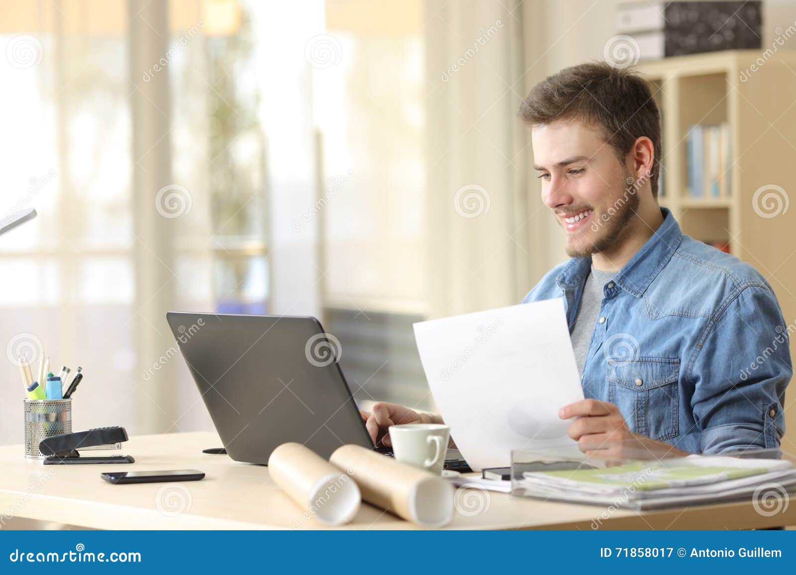 Entrepreneur Working with Laptop and Document Stock Image - Image of ...
