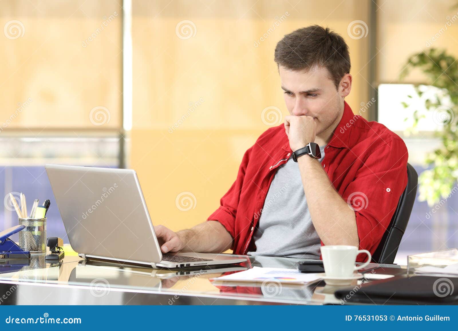 Entrepreneur Working with a Laptop at Office Stock Image - Image of ...