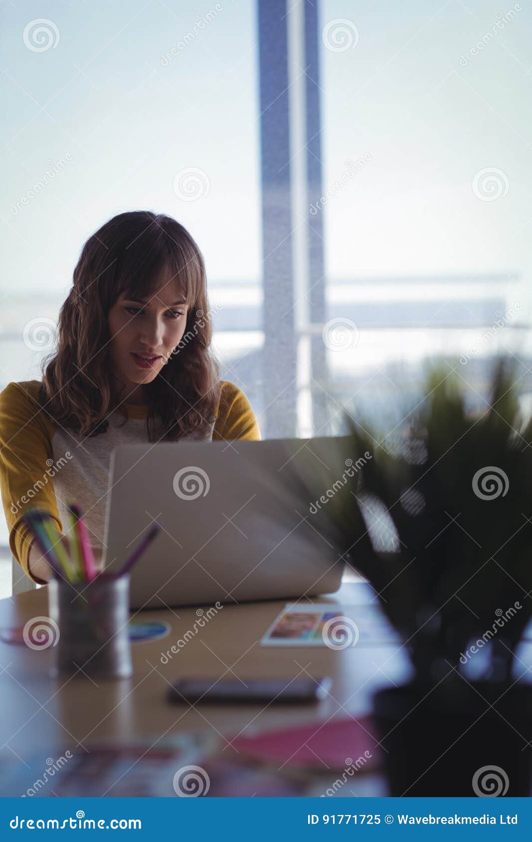 Entrepreneur Working on Laptop at Office Desk Stock Image - Image of ...