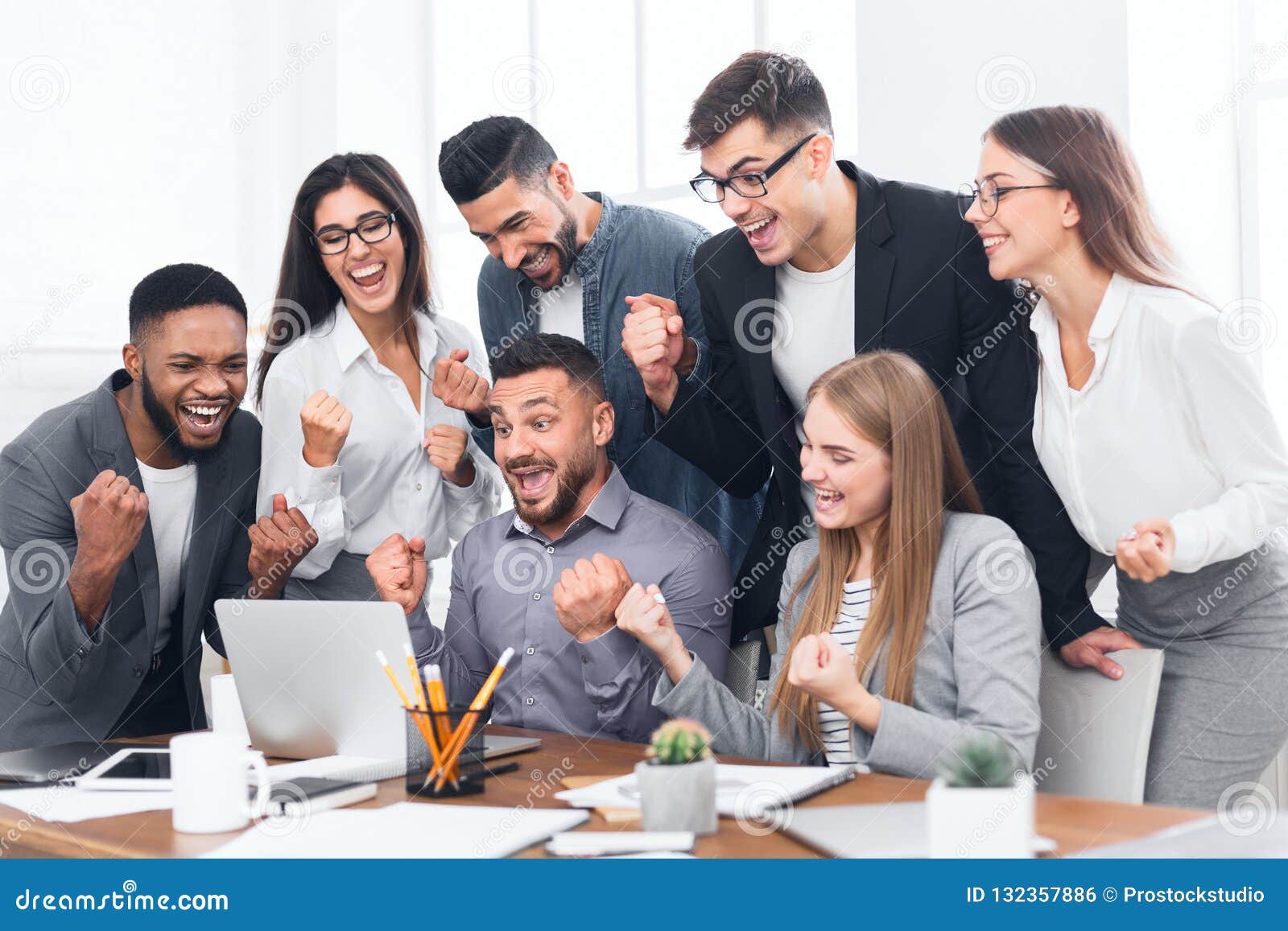 Entrepreneurs Team Celebrating Victory in Office Stock Photo - Image of ...