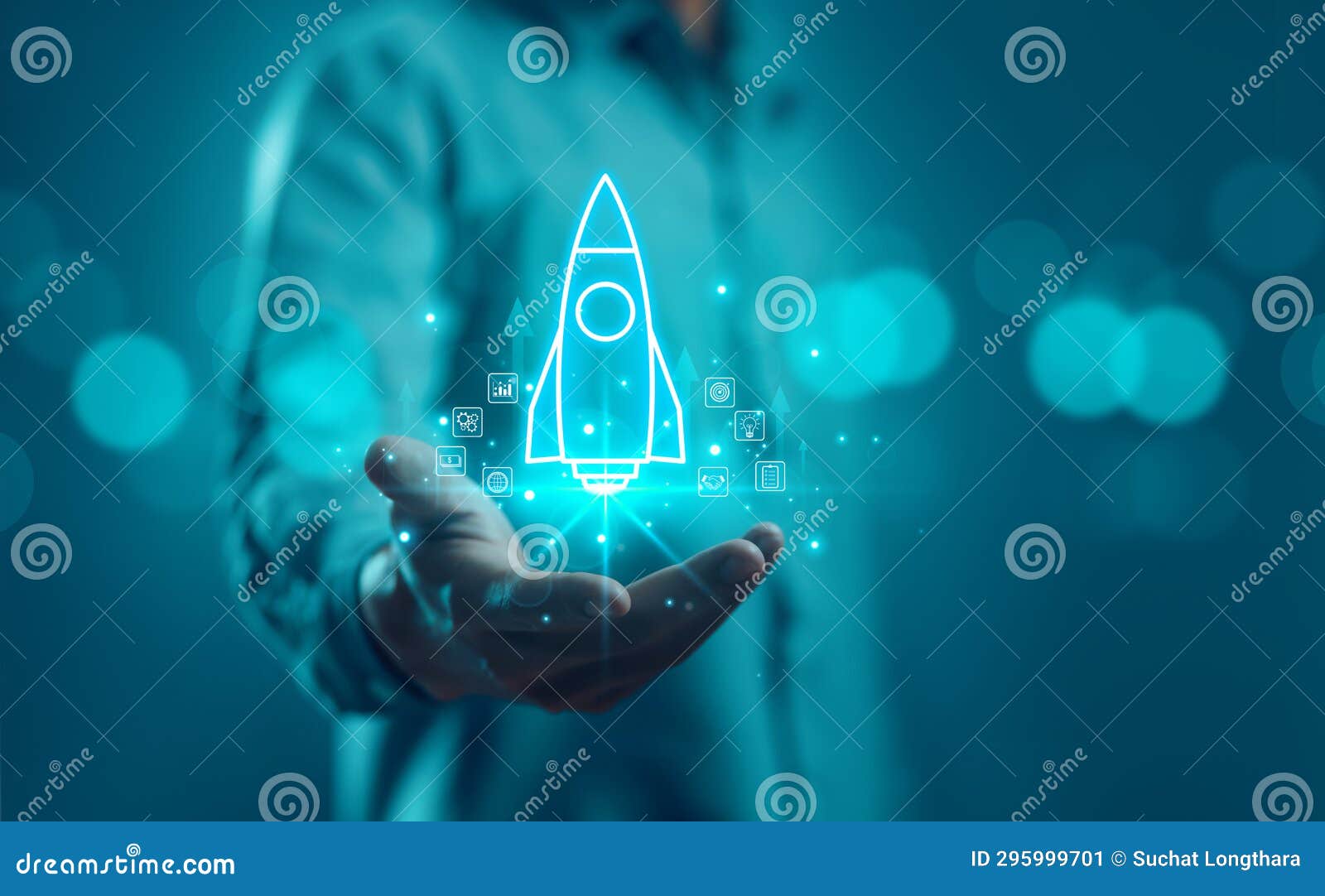 Entrepreneurship Launch Rocket Start Flying Up and Network Line Connection, the Startup Concept ...