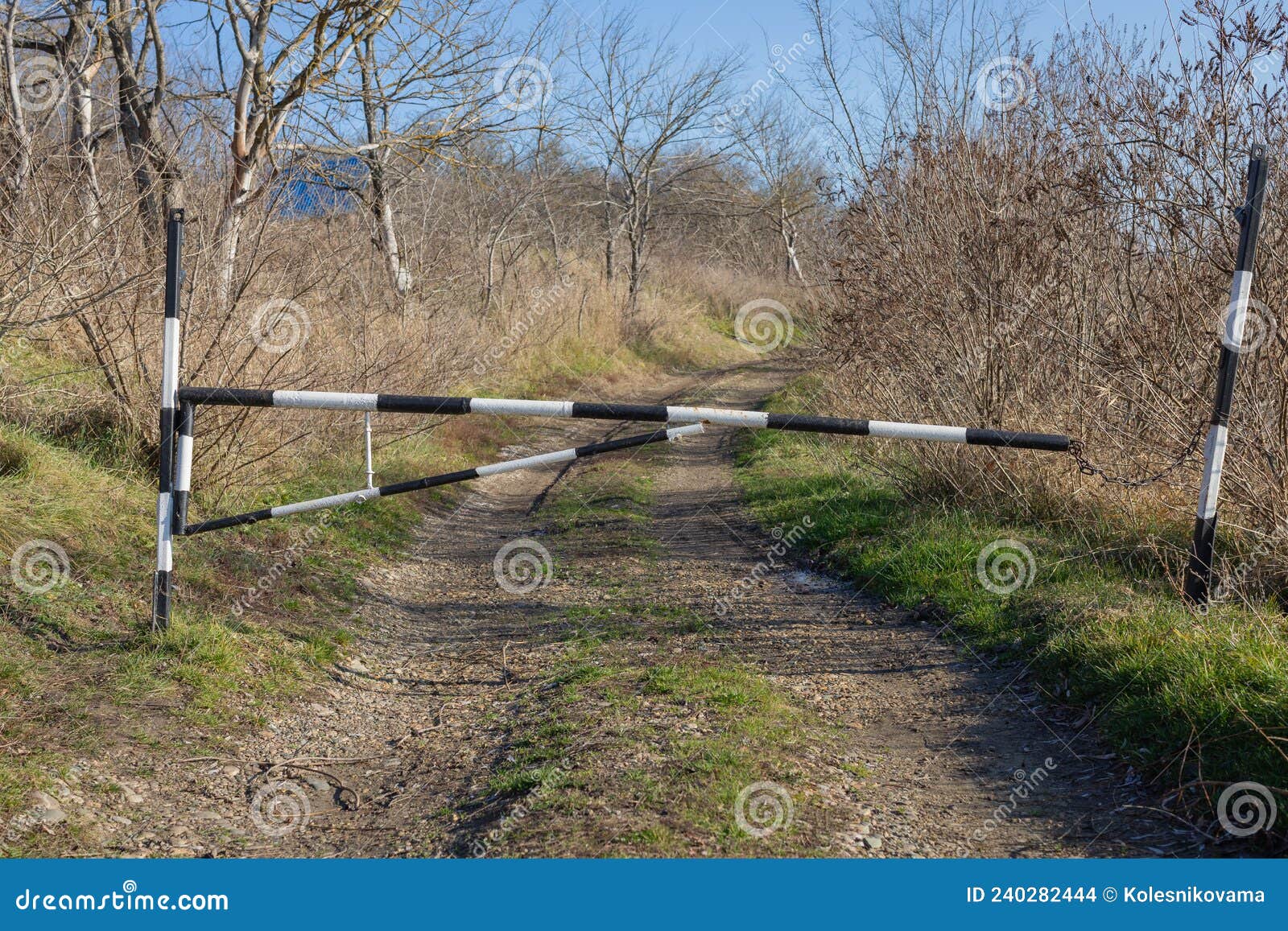 Road Barrier on the Road To the Forest Stock Photo - Image of barrier ...