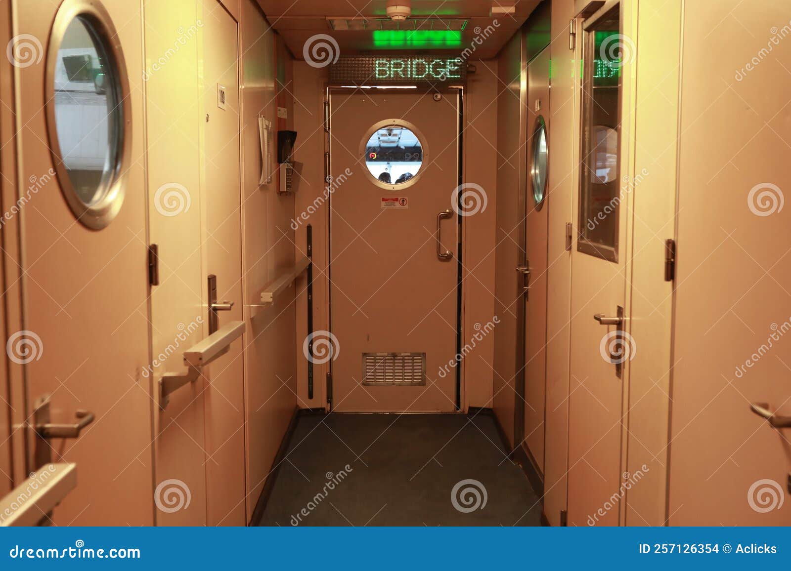Entry Door of Ship Control Panel in Captain`s Bridge Stock Photo ...