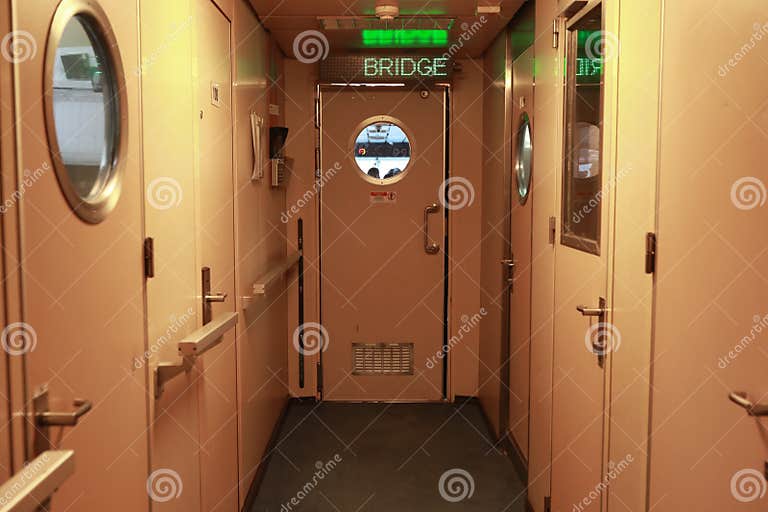 Entry Door of Ship Control Panel in Captain`s Bridge Stock Photo ...