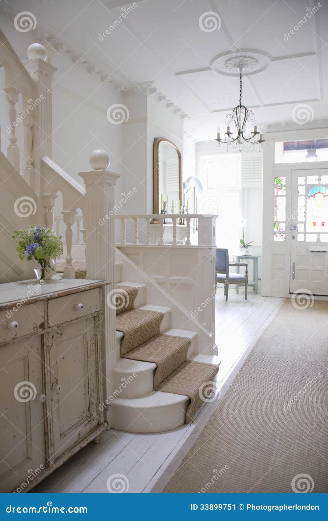 Entry Hall with Stairway stock image. Image of carpet - 33899751
