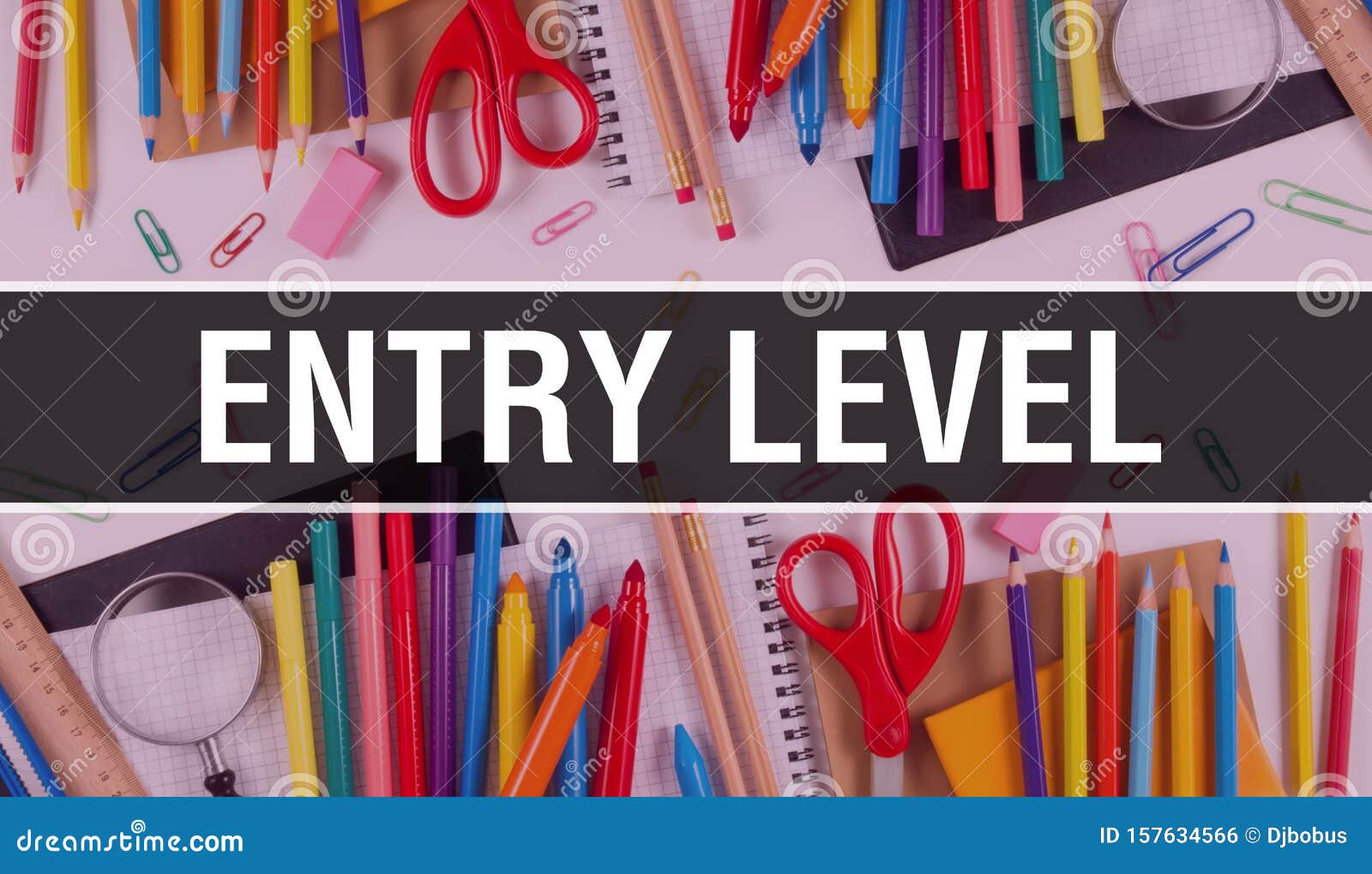 Entry Level with School Supplies on Blackboard Background. Entry Level ...