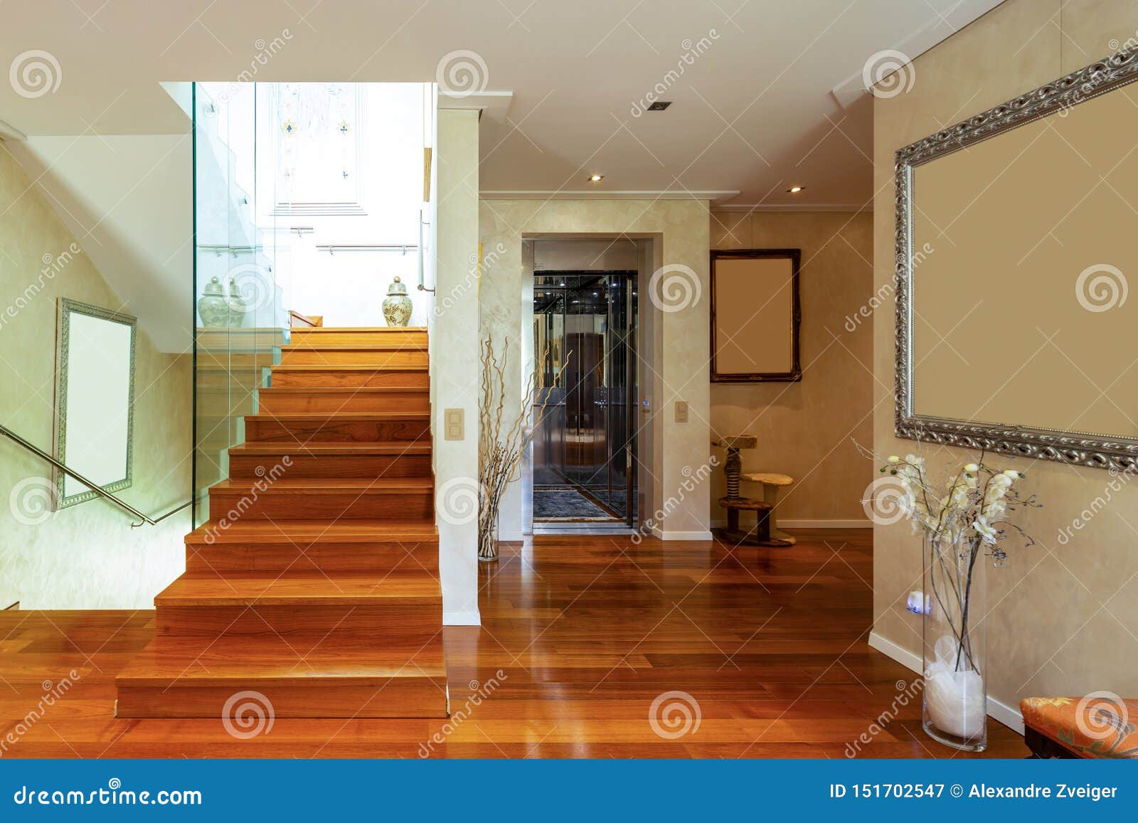 Entry with Stairs and Glass, Parquet Stock Image - Image of stairs ...