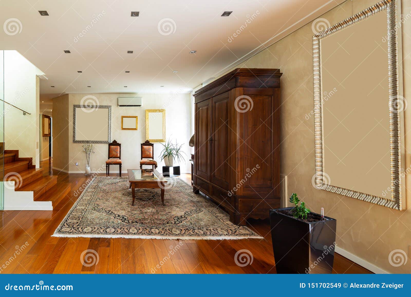 Entry with Stairs and Glass, Parquet Stock Image - Image of hallway ...
