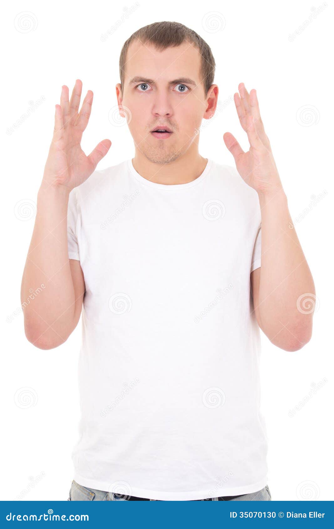 Entsetzter Junger Mann Lokalisiert Auf Weiß Stockfoto - Bild von ...