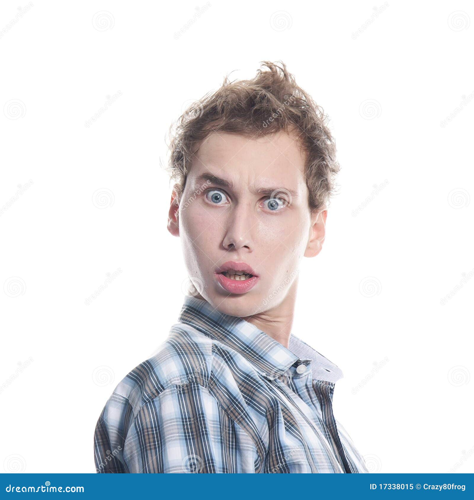 Entsetzter Mann über Weiß stockbild. Bild von haar, gläser - 17338015