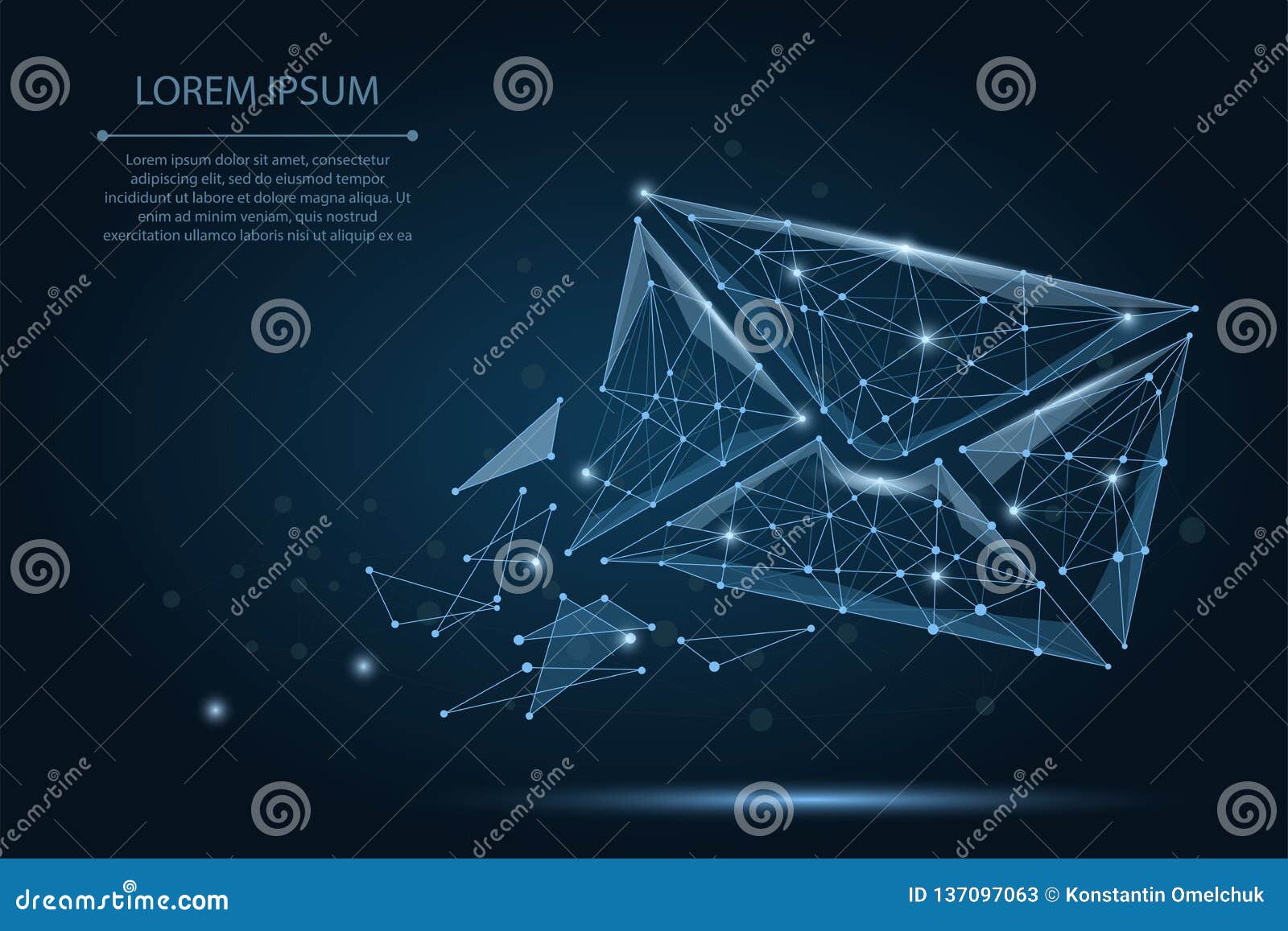 Message. Polygonal Wireframe Mesh Envelope on Dark Blue Night Sky with ...