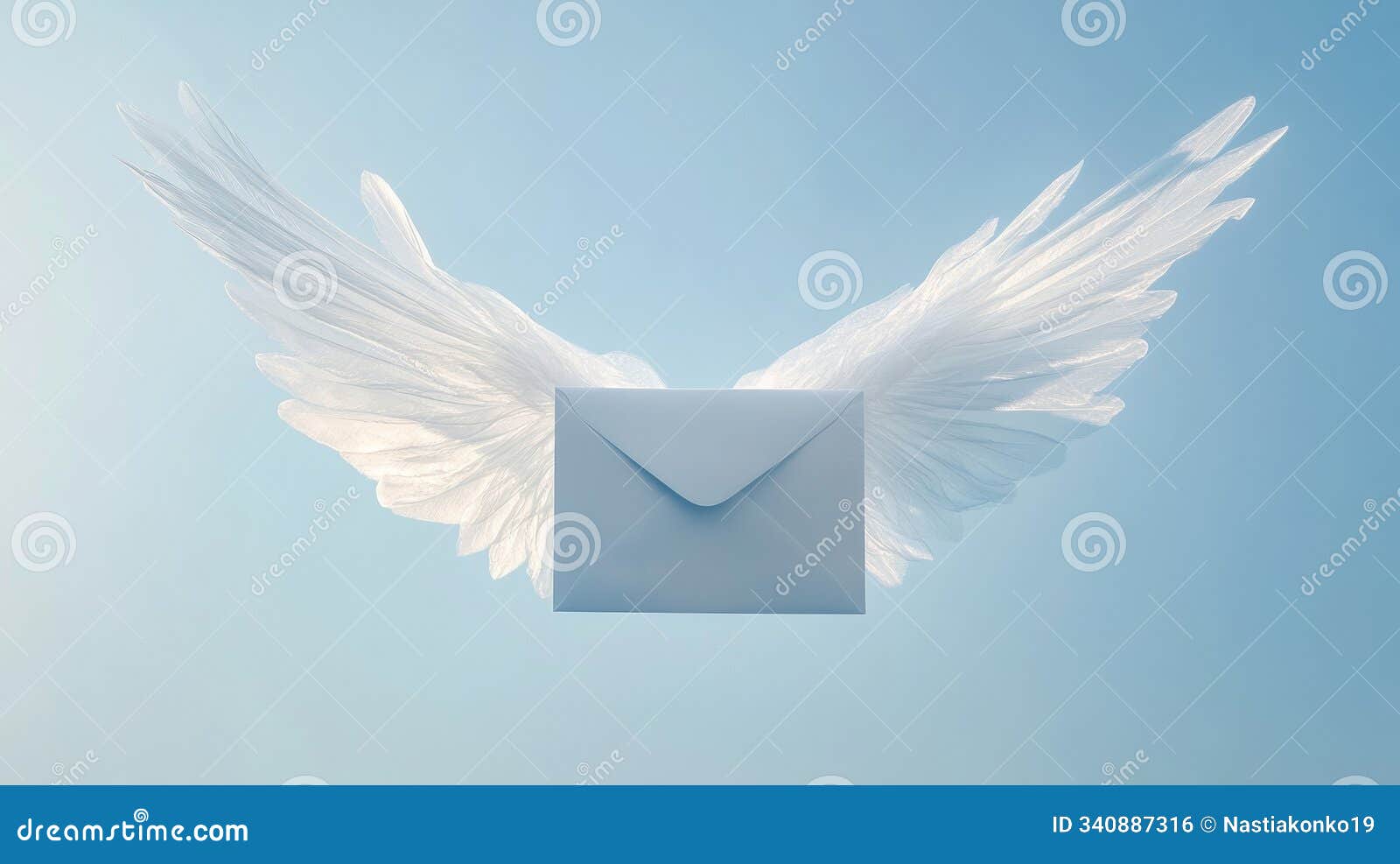 Envelope with Angel Wings Against Blue Sky, Imaginative Concept Stock ...