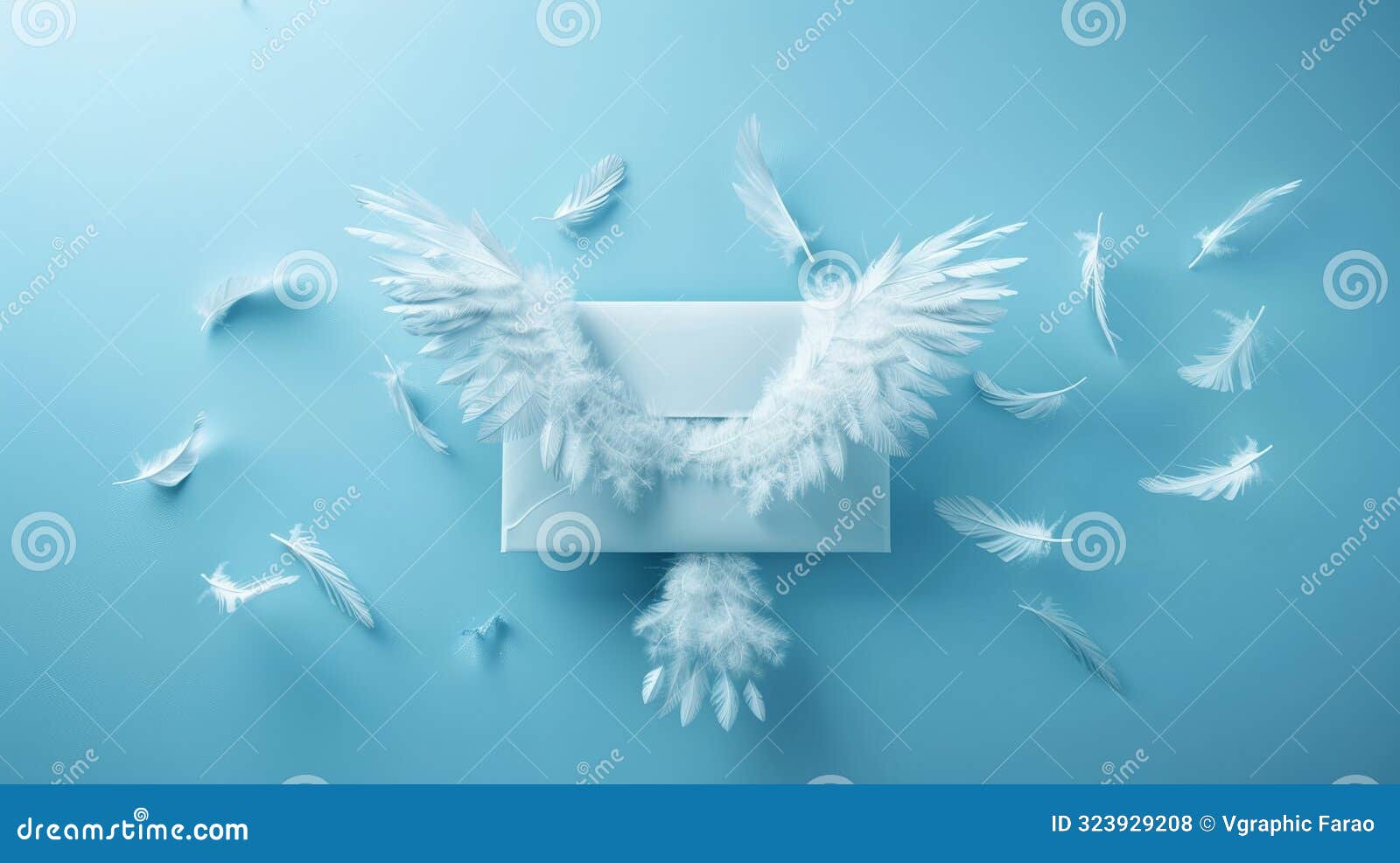 Envelope with Angel Wings and Feathers on Blue Background, Conceptual ...