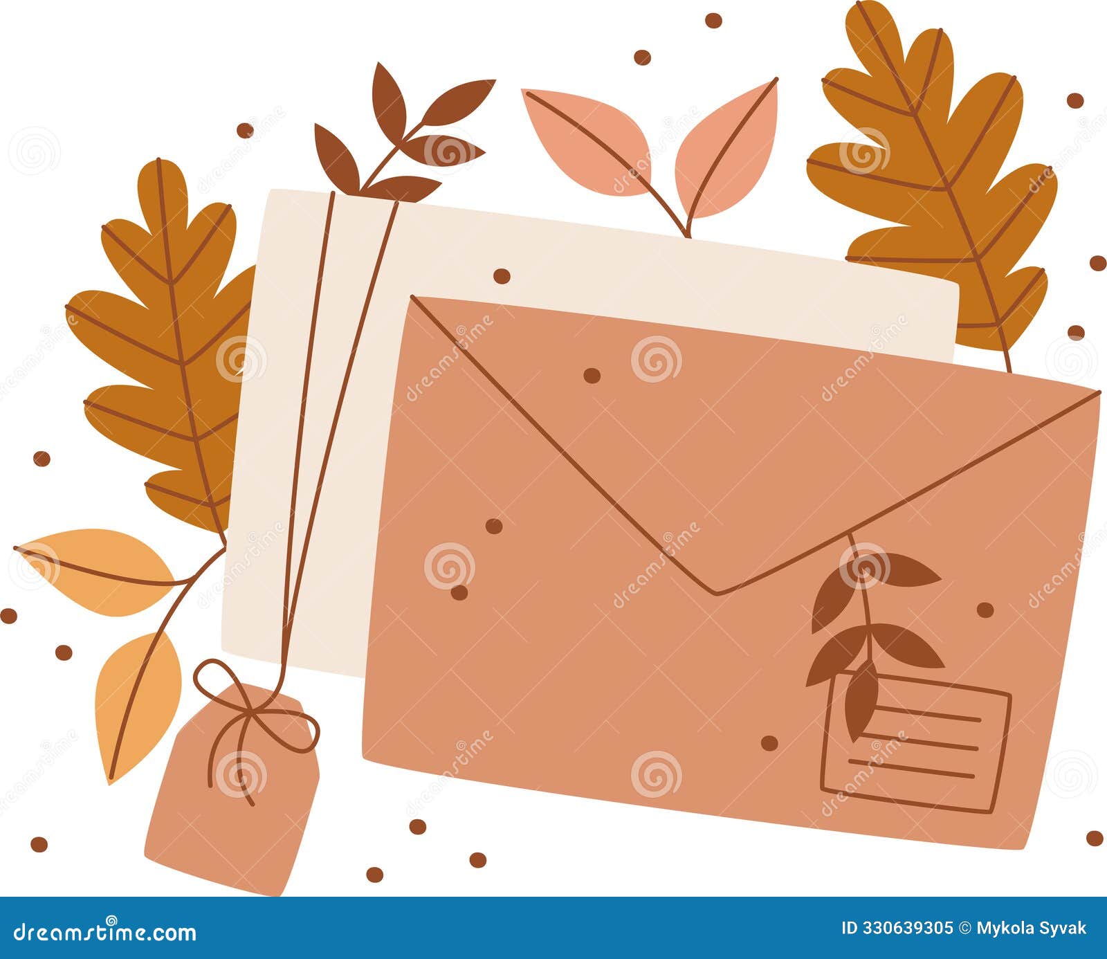 Envelope with Autumn Leaves Stock Illustration - Illustration of orange ...