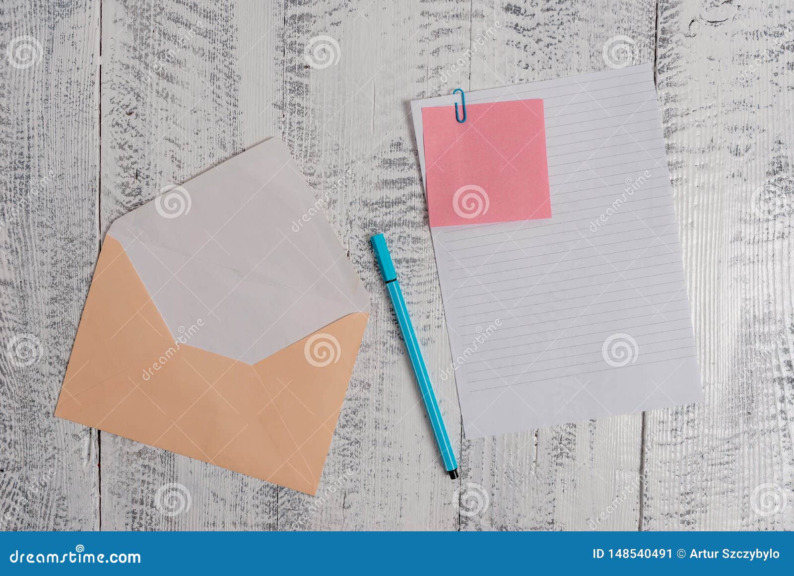 Front View Open Colored Rectangular Envelope Blank Sheet Paper Sticky ...