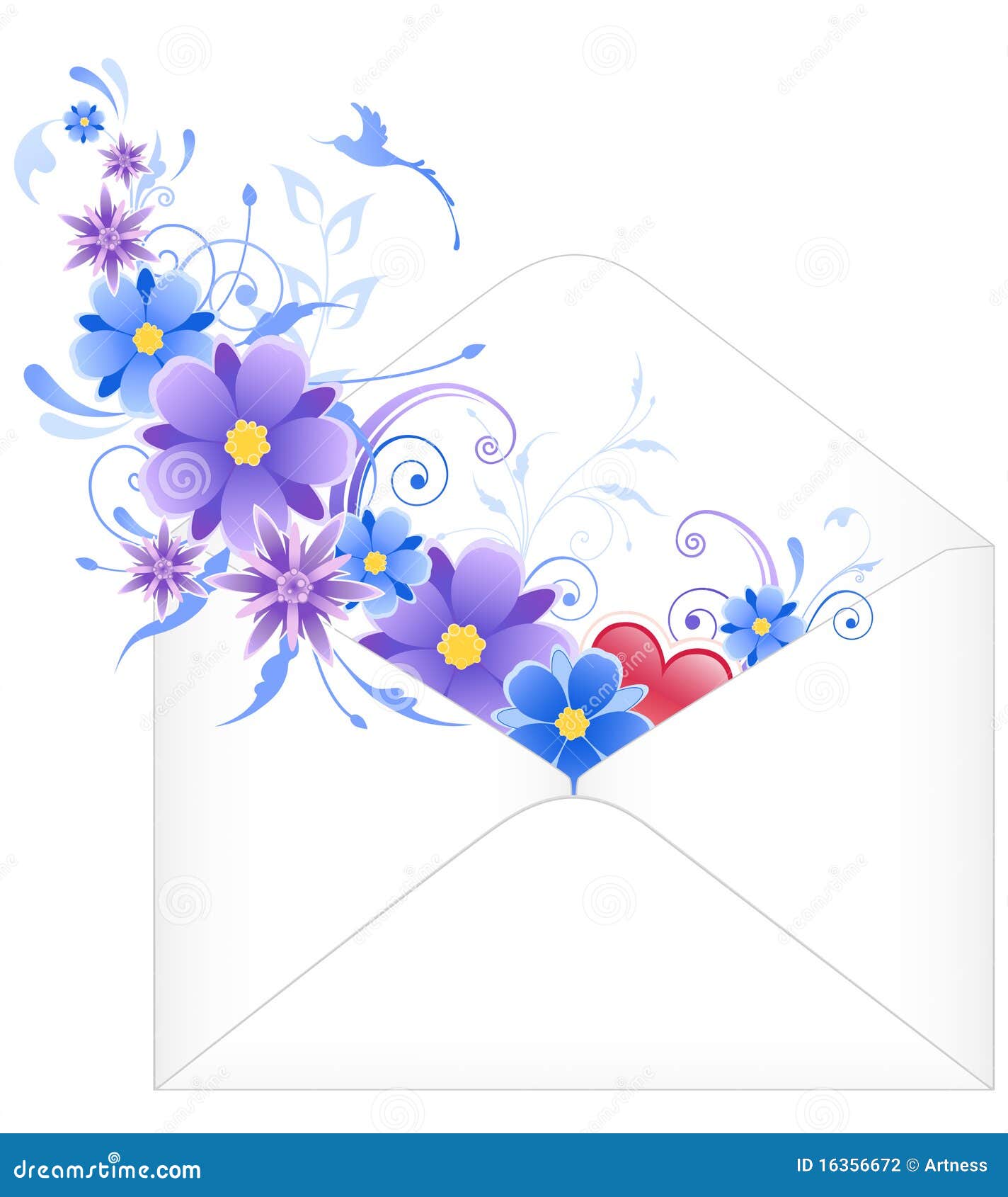 Envelope with blue flowers stock vector. Illustration of floral - 16356672