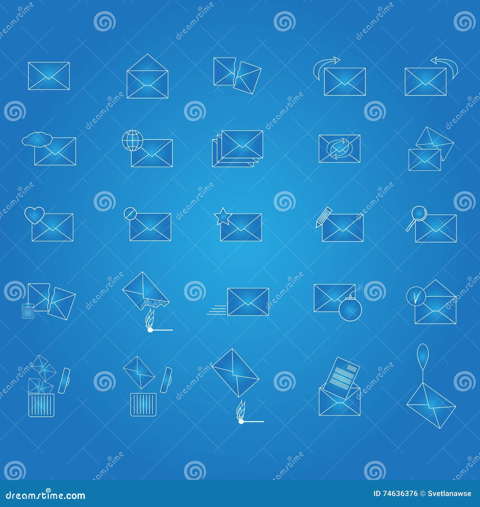 Envelope Blueprint. Set of Message Icons. Stock Vector - Illustration ...