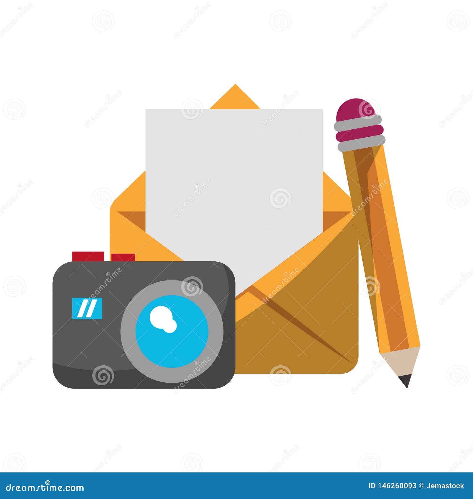 Envelope and camera stock vector. Illustration of office - 146260093