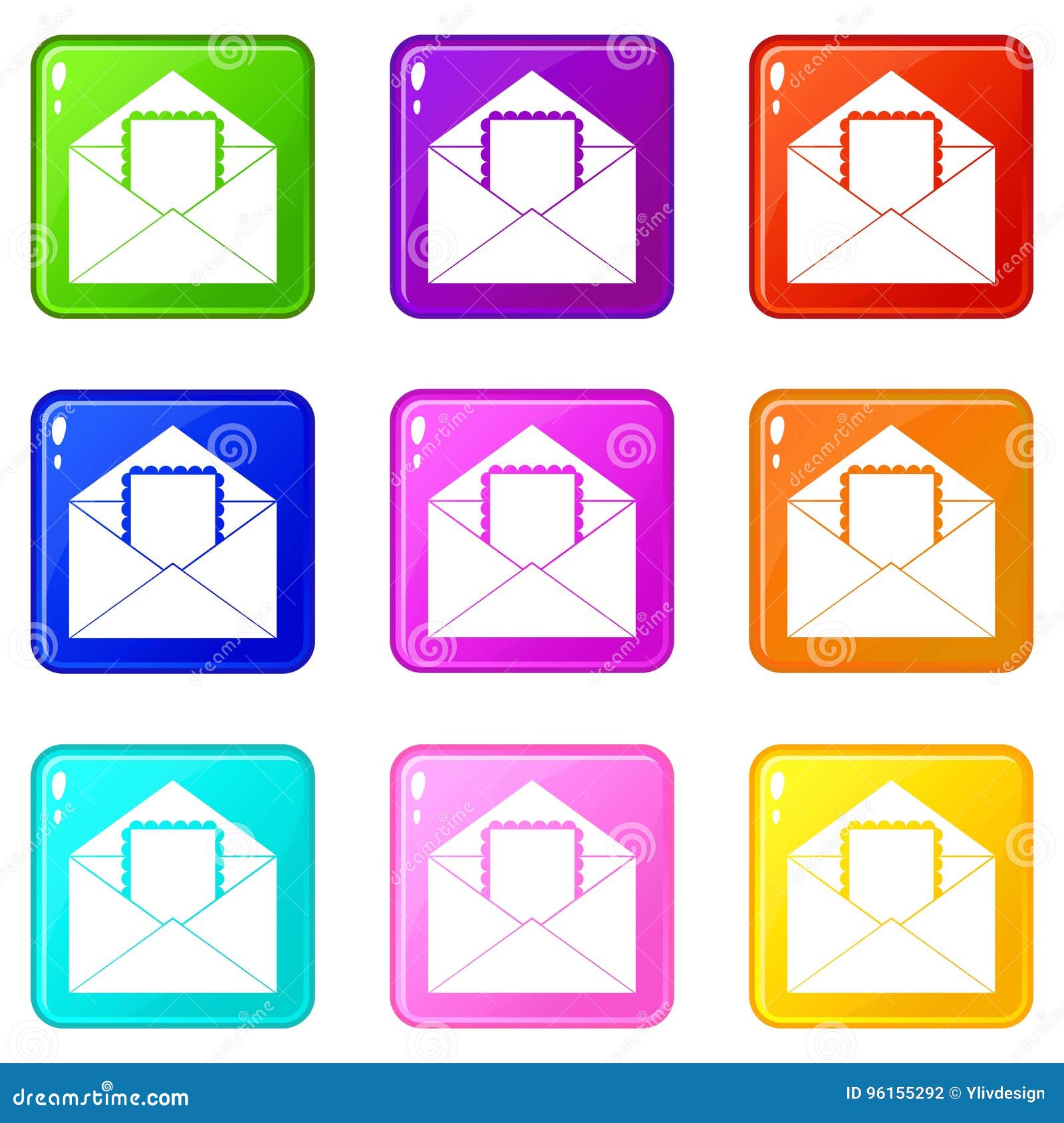 Envelope with Card Icons 9 Set Stock Vector - Illustration of colorful ...