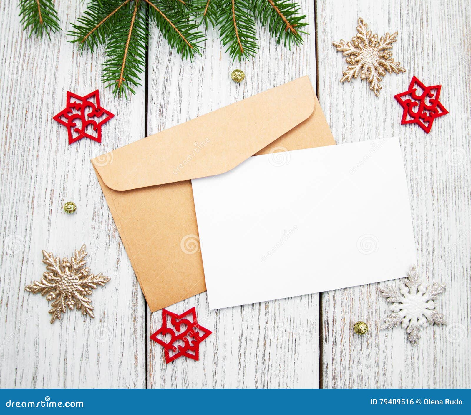 Envelope with Christmas Decoration Stock Photo - Image of gift, present ...