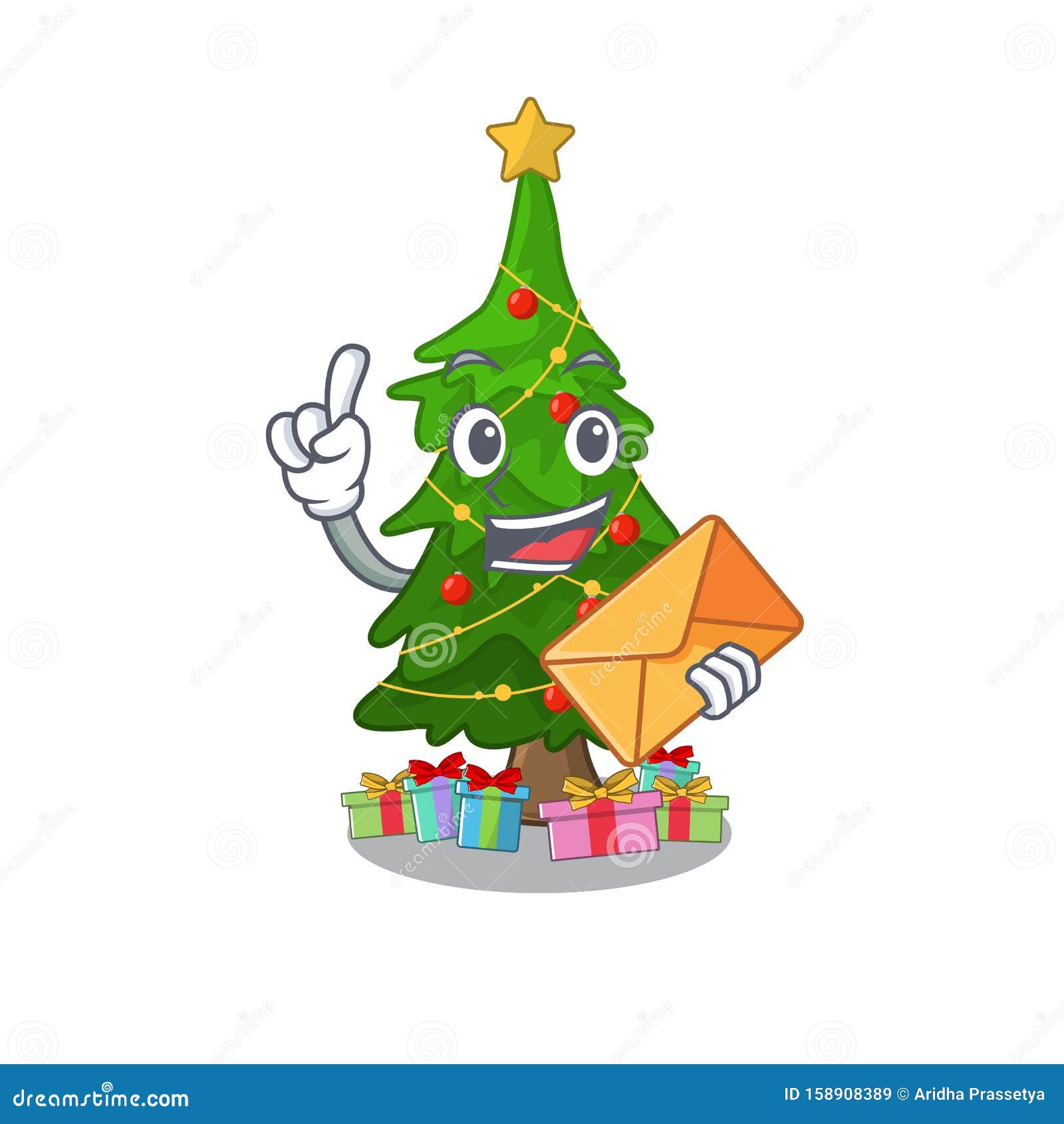 With Envelope Christmas Tree Isolated with the Mascot Stock Vector ...
