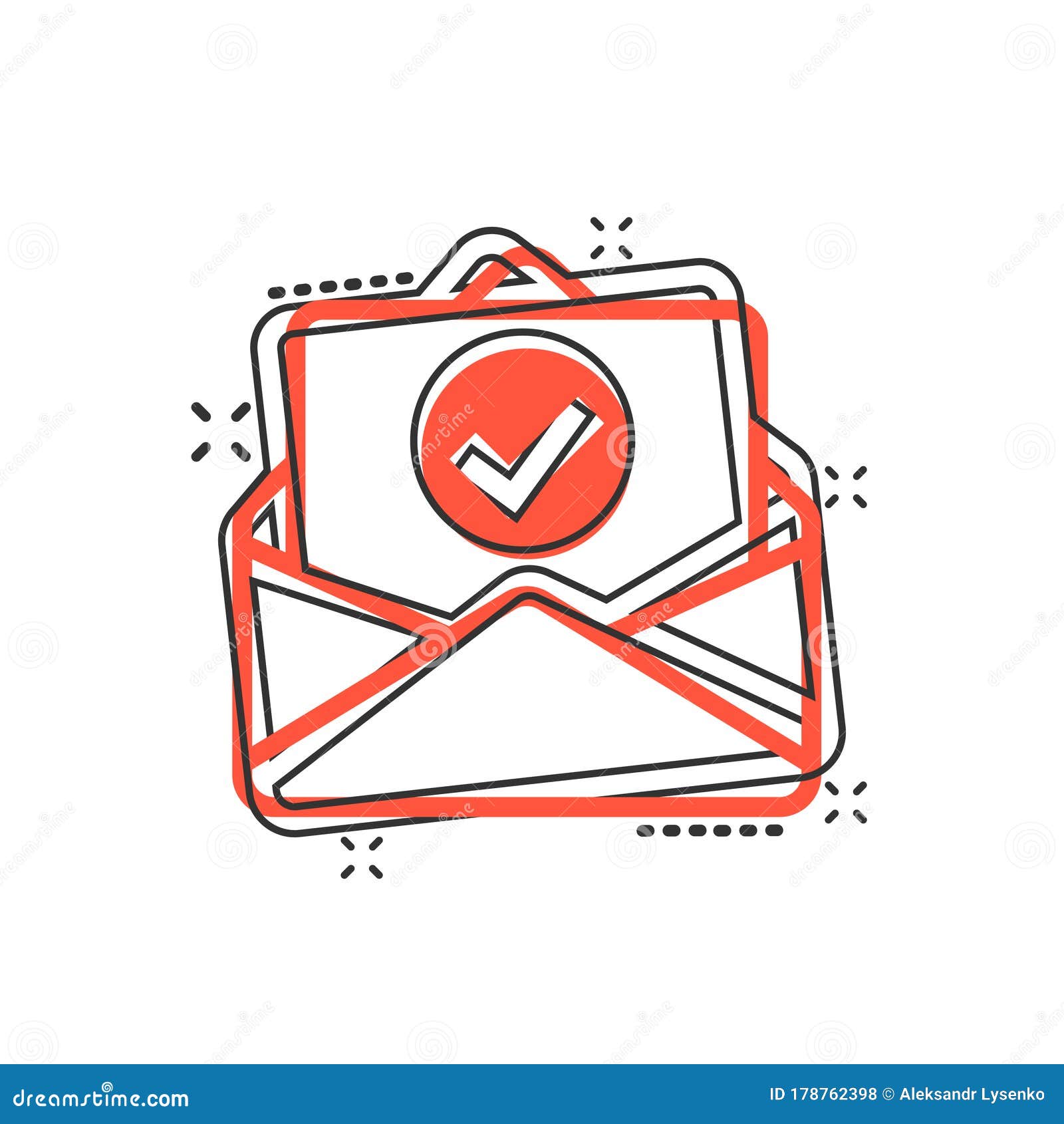 Envelope With Confirmed Document Icon In Comic Style. Verify Cartoon ...