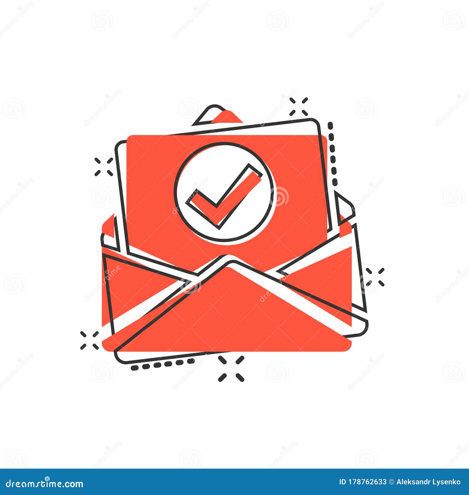 Envelope with Confirmed Document Icon in Comic Style. Verify Cartoon ...