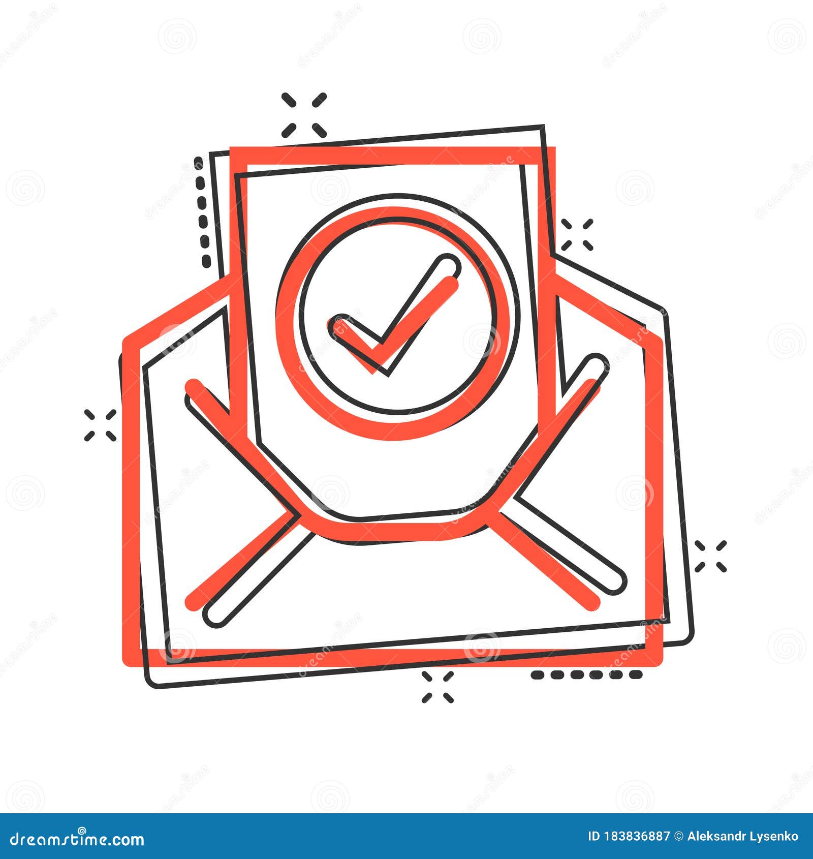 Envelope with Confirmed Document Icon in Comic Style. Verify Cartoon ...