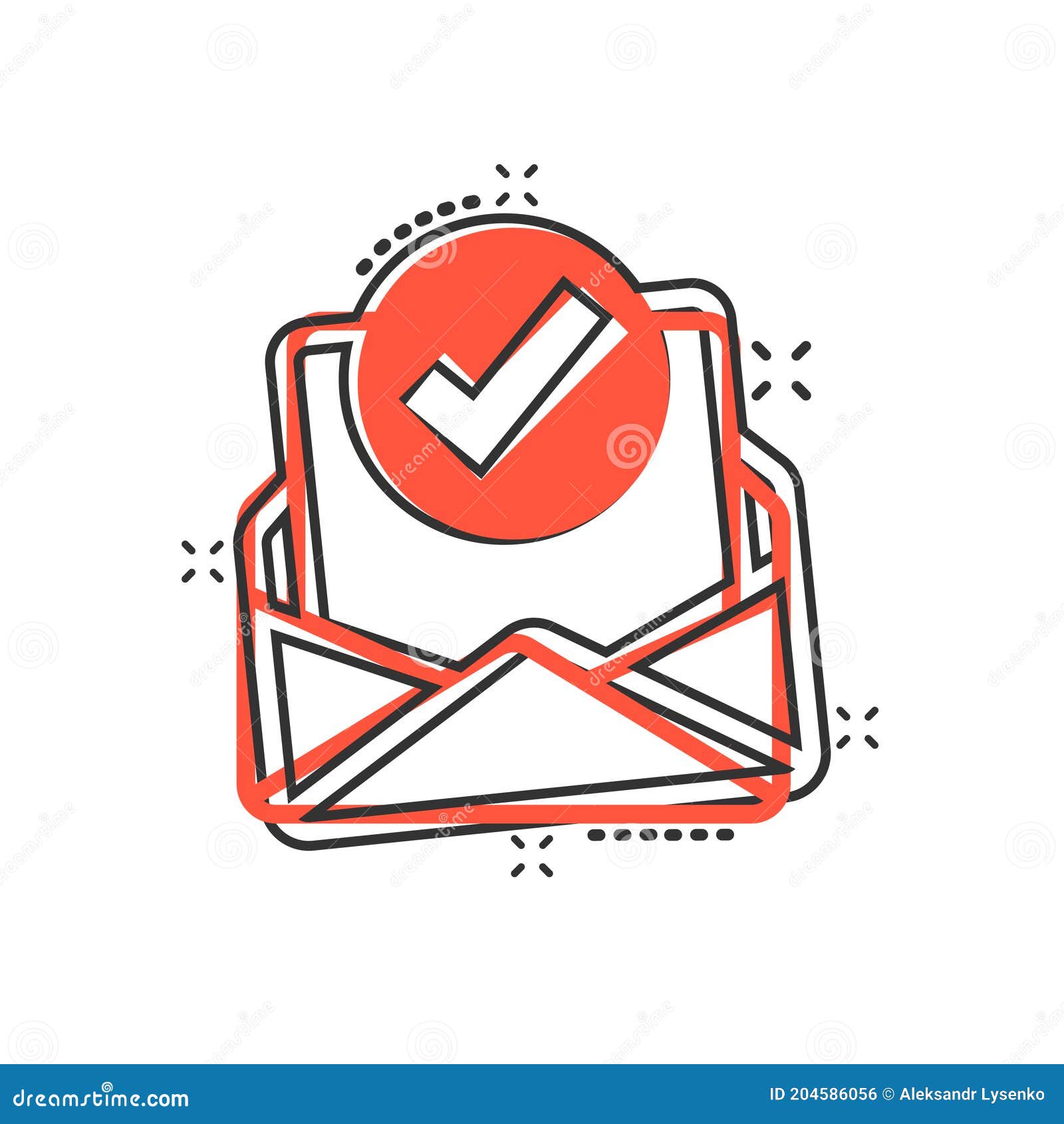 Envelope with Confirmed Document Icon in Comic Style. Verify Cartoon ...