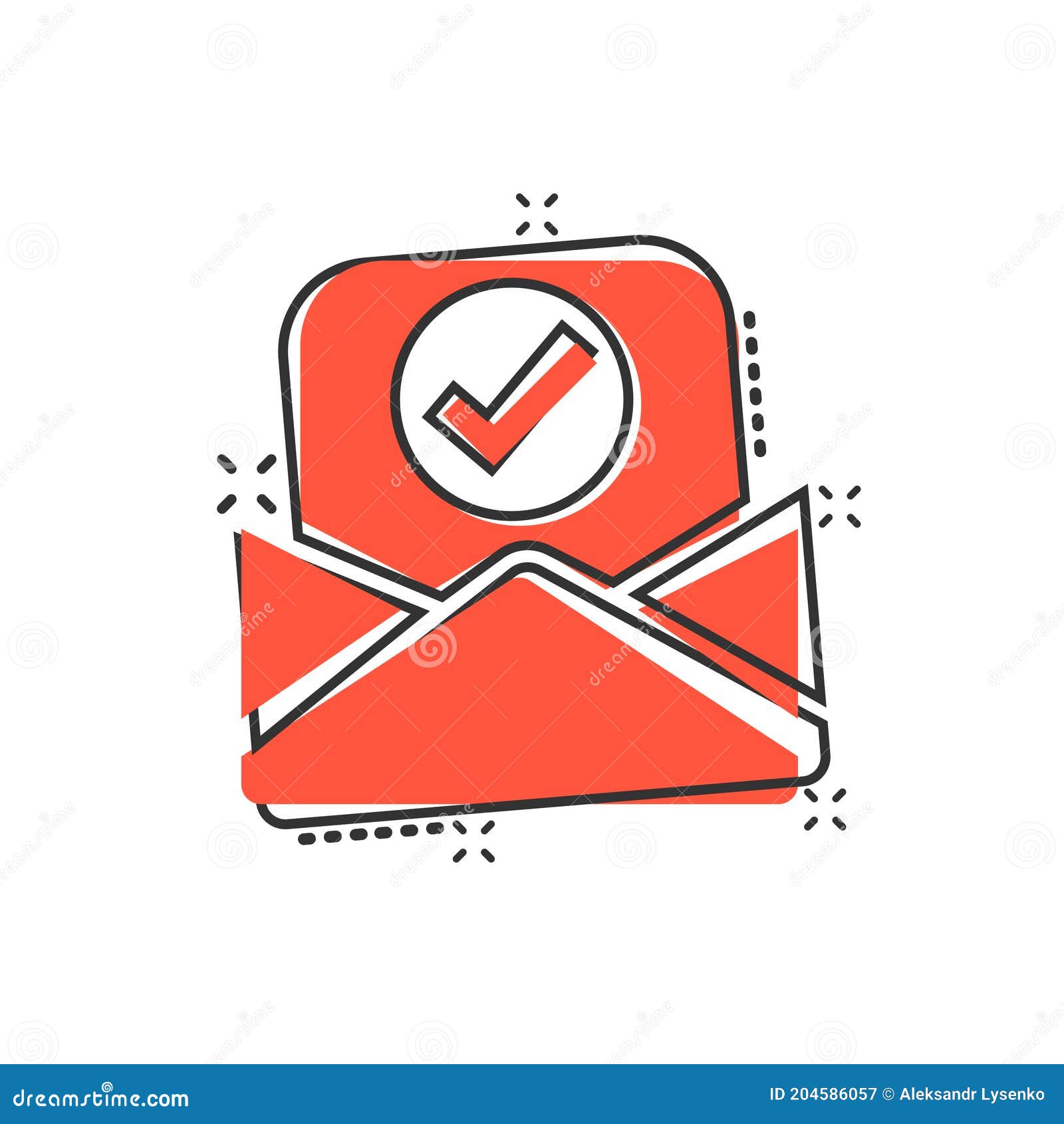 Envelope with Confirmed Document Icon in Comic Style. Verify Cartoon ...