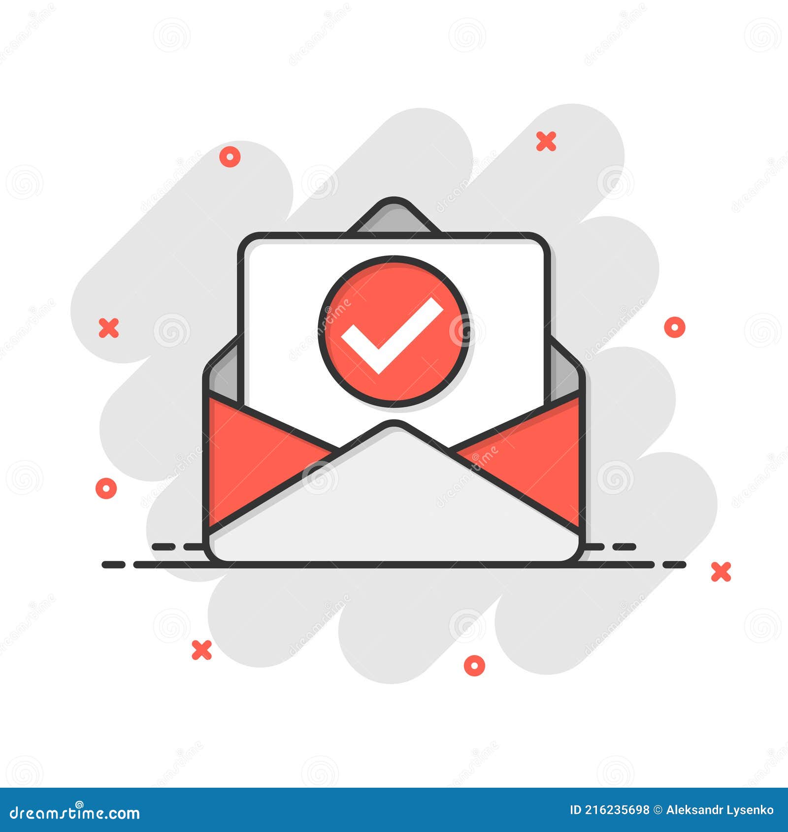 Envelope with Confirmed Document Icon in Comic Style. Verify Cartoon ...