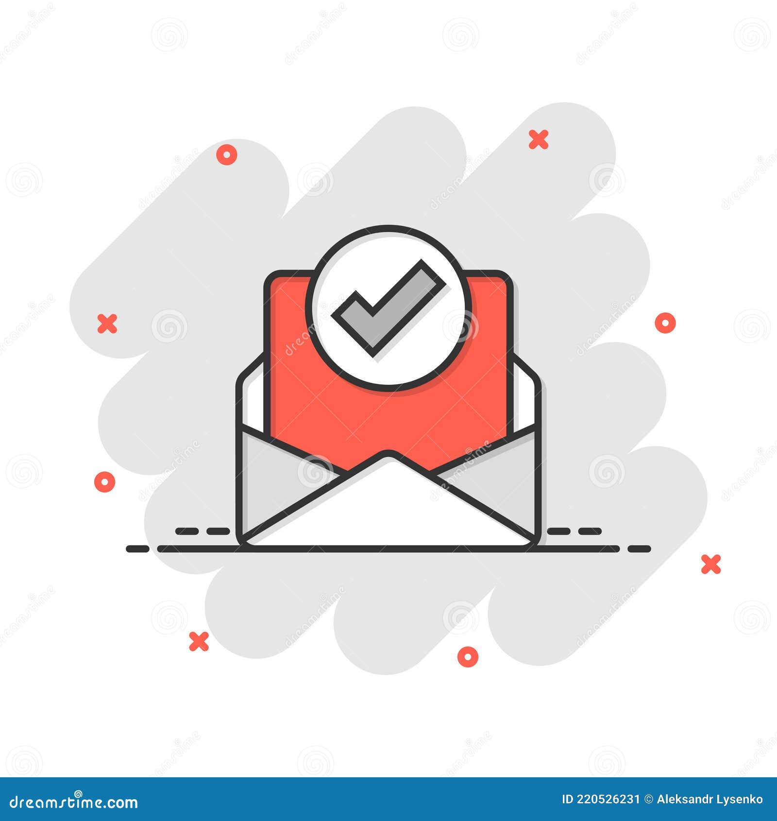Envelope with Confirmed Document Icon in Comic Style. Verify Cartoon ...