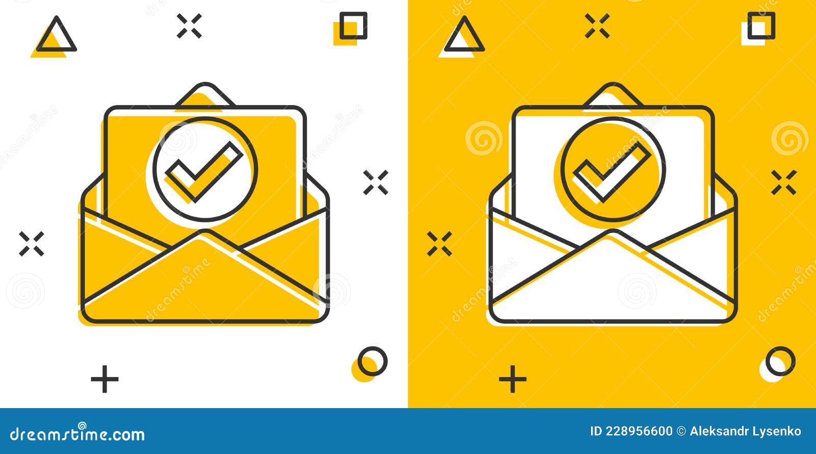 Envelope with Confirmed Document Icon in Comic Style. Verify Cartoon ...