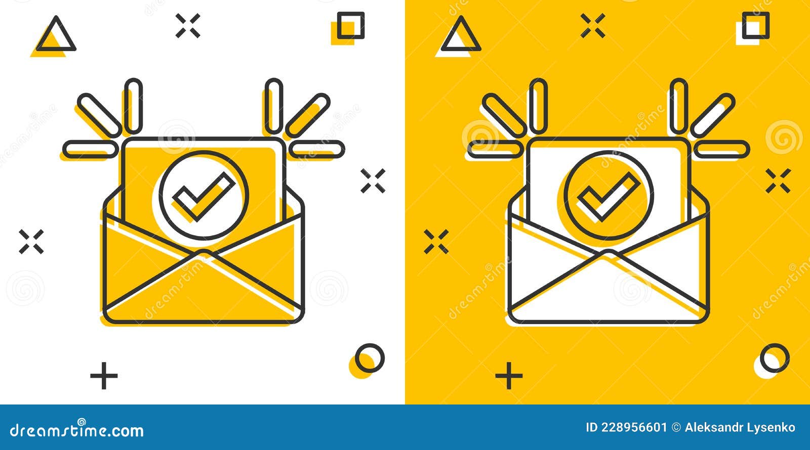 Envelope with Confirmed Document Icon in Comic Style. Verify Cartoon ...