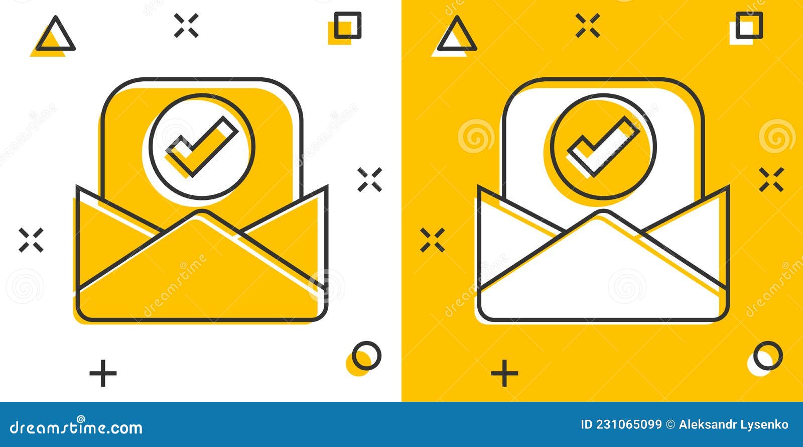 Envelope with Confirmed Document Icon in Comic Style. Verify Cartoon ...