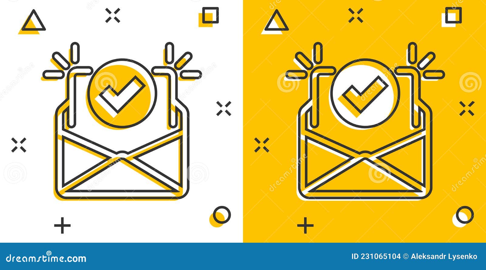 Envelope With Confirmed Document Icon In Comic Style. Verify Cartoon ...