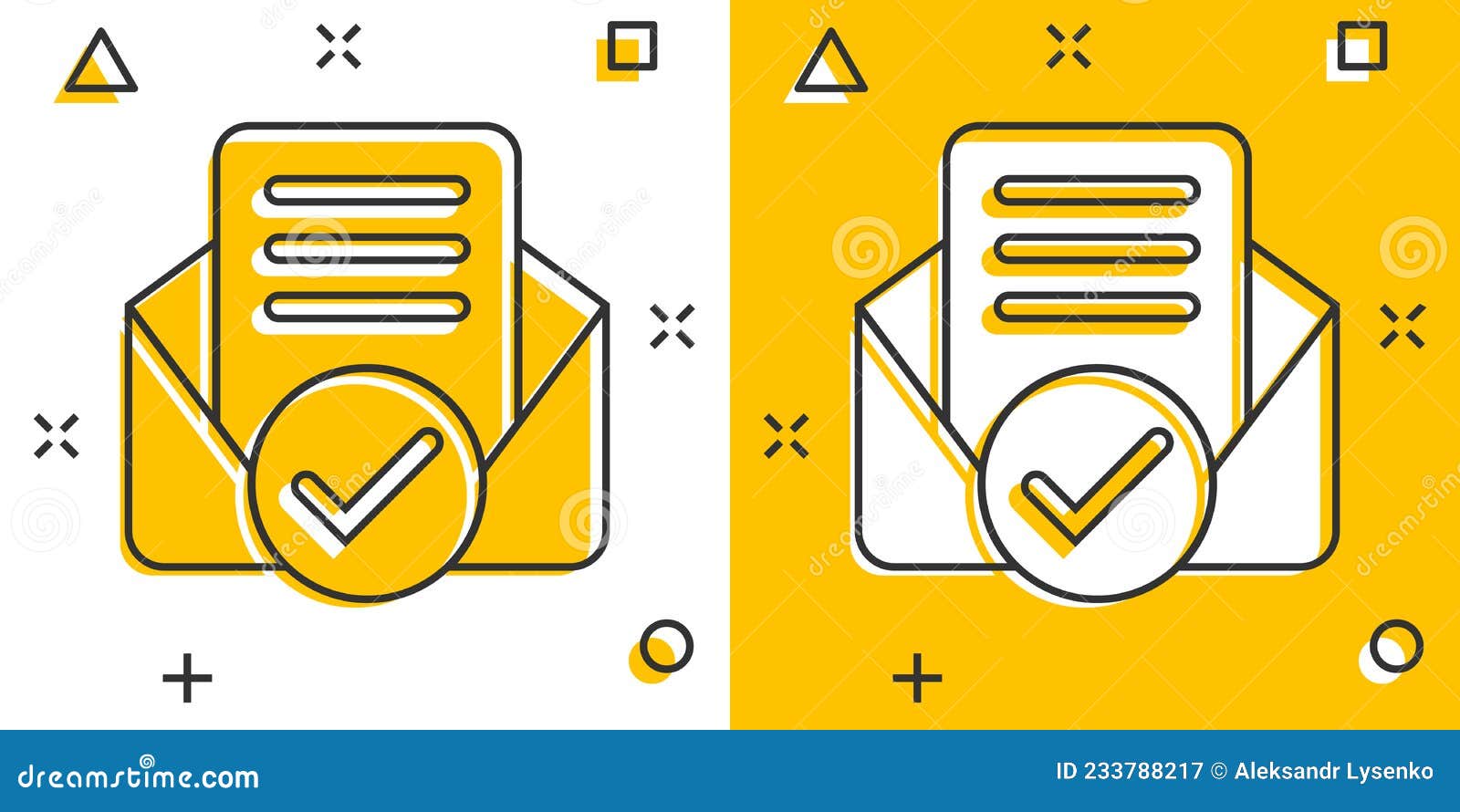 Envelope with Confirmed Document Icon in Comic Style. Verify Cartoon ...
