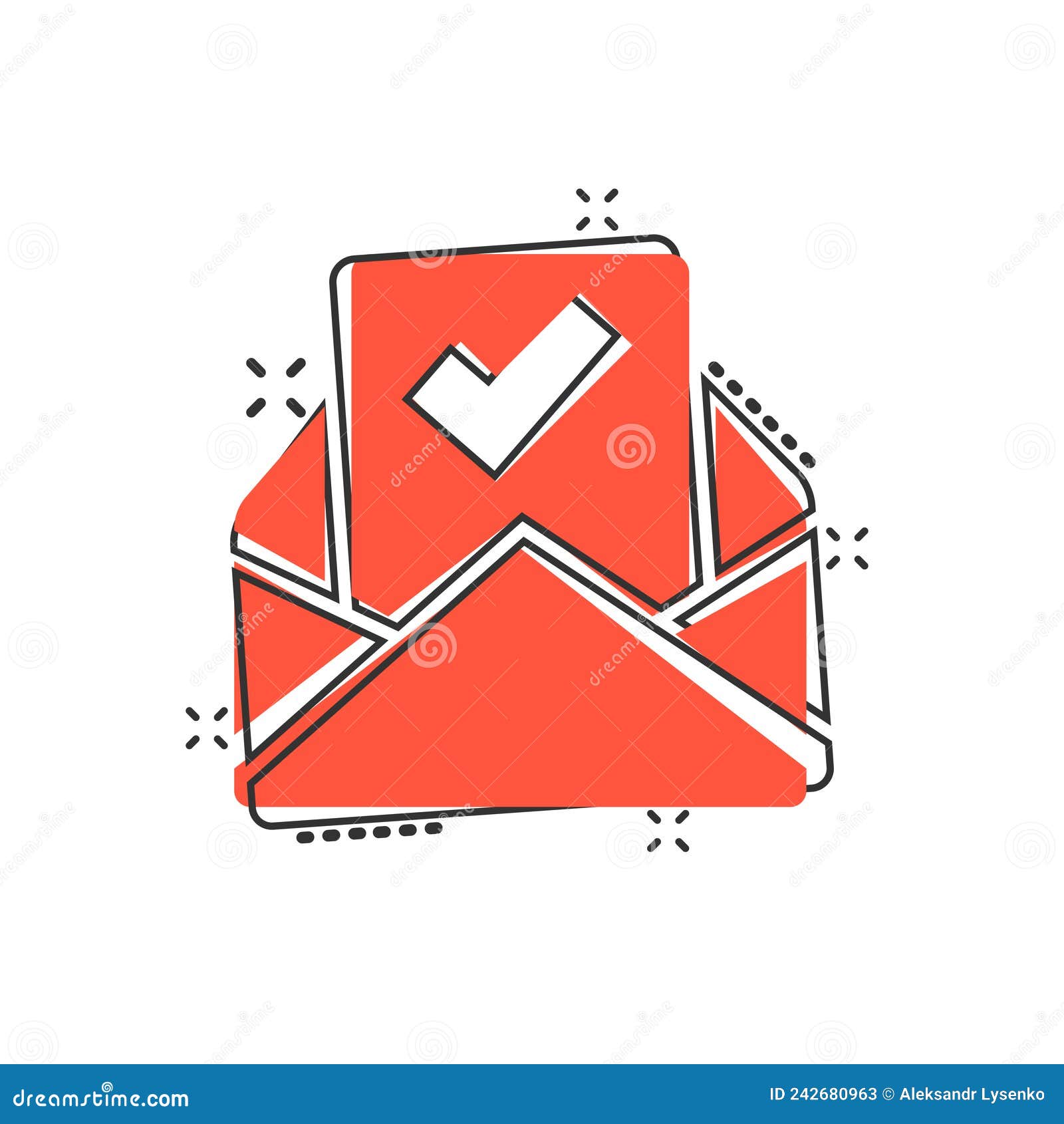 Envelope with Confirmed Document Icon in Comic Style. Verify Cartoon ...